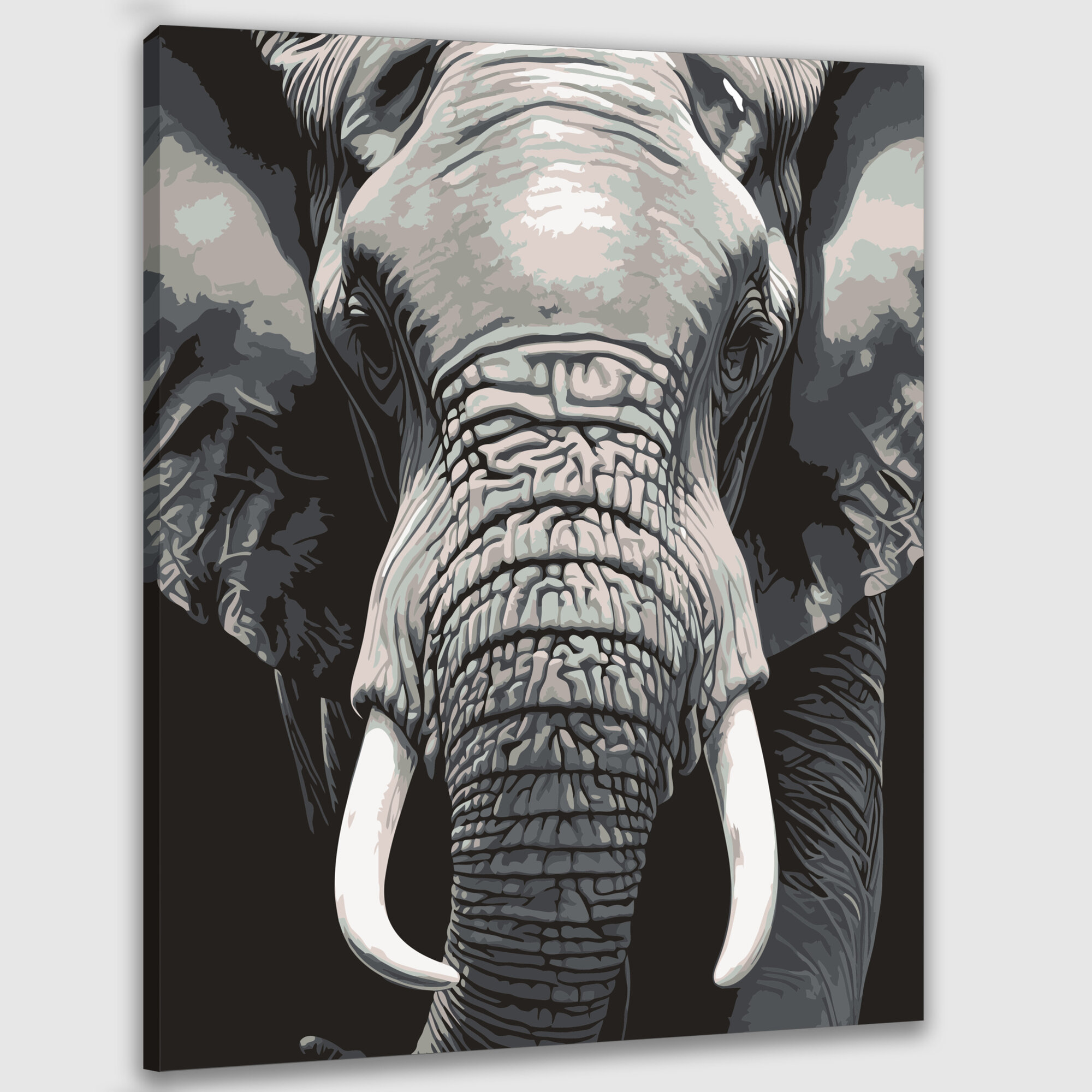 Картина по номерам 40x50 см, слон, карандашный рисунок, морщинистая кожа, выразительные глаза, изящные бивни