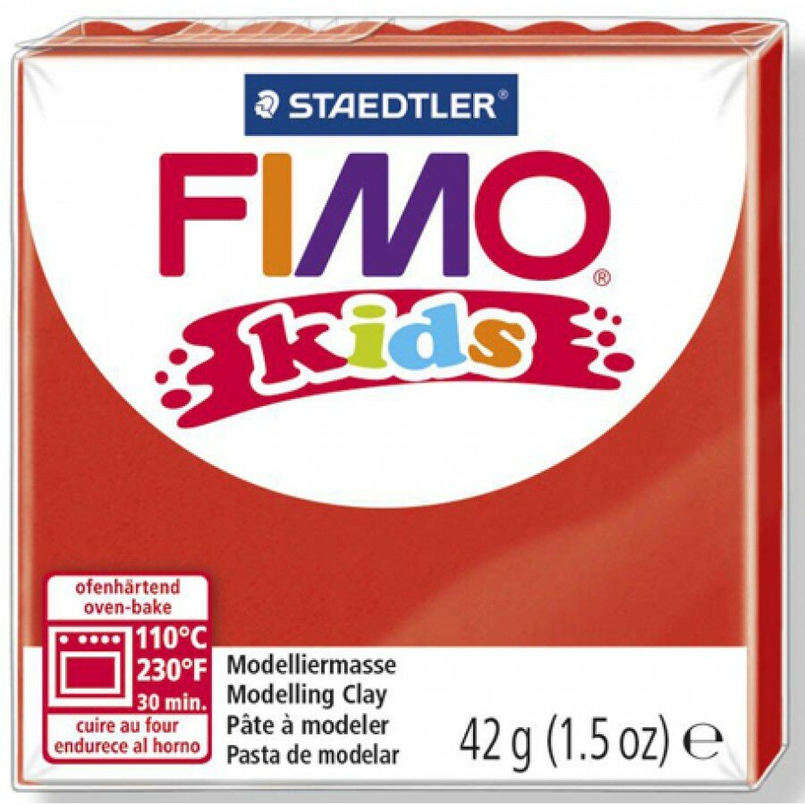 Полимерная глина FIMO Kids 55 х 55 х 10 мм красный FIMO 8030-2
