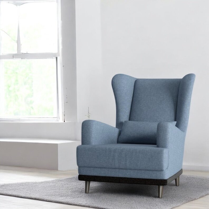 Кресло YASMIN Оскар Drim Blue для дома/офиса, с мягкими подлокотниками, обивка из рогожки, цвет синий/голубой