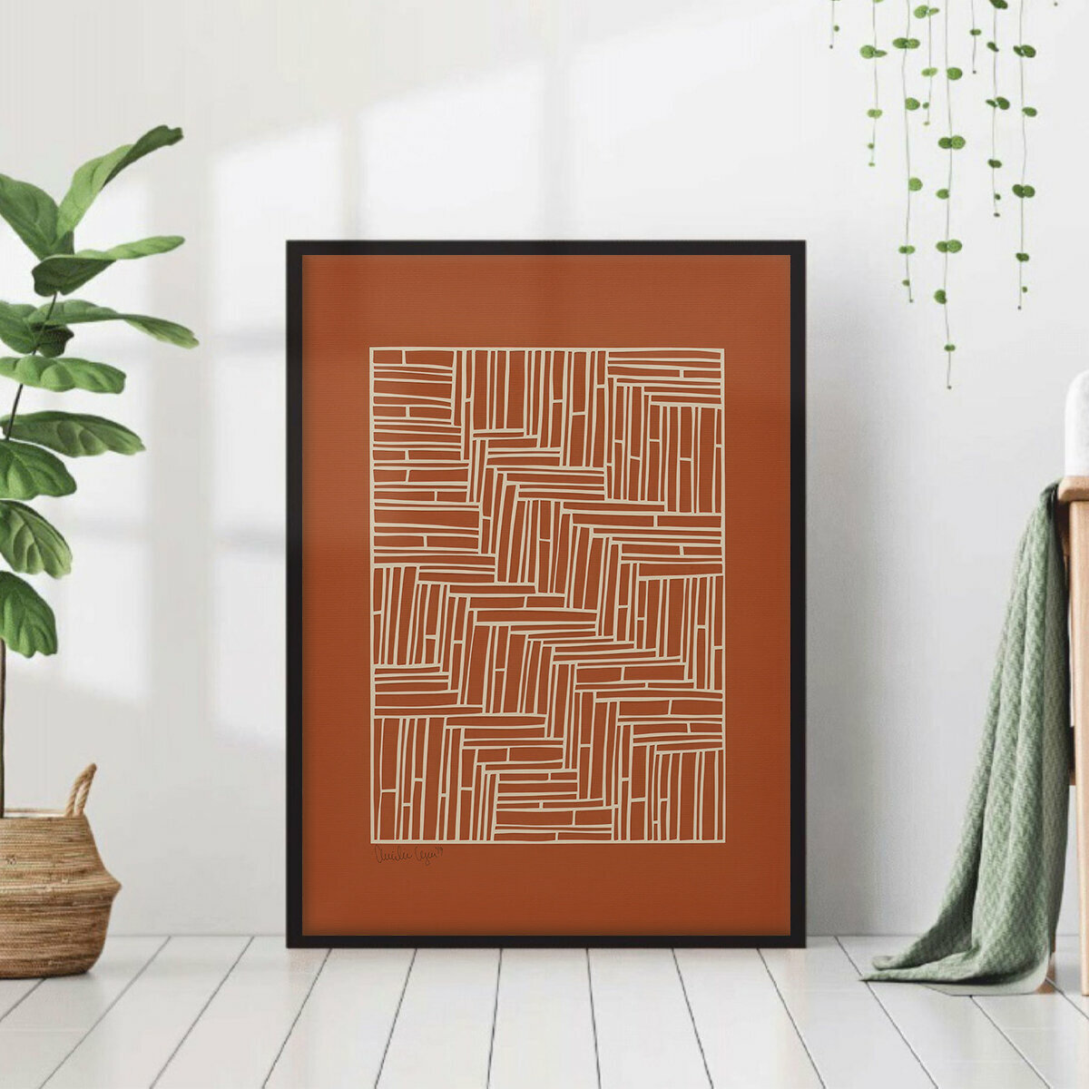Постер "Коричневая абстракция в современном стиле" 40x50 в черной рамке на стену для интерьера