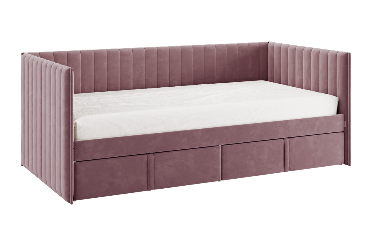 Кровать с ящиками "Твикс" (софа), 90*200 см, велюр Пудра, Mebelson