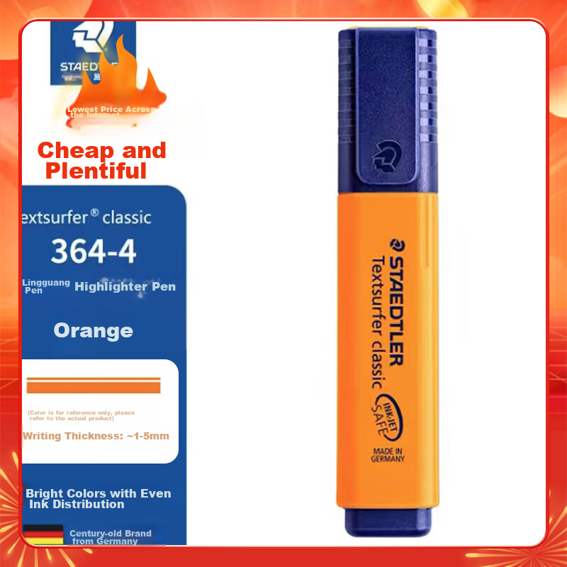 STAEDTLER Highlighter Pen, Colorful Marking Pen for Office And Student Use, Seasonal Gift, for Highlighting, 1-5mm, Orange, 364-4, Single Pen