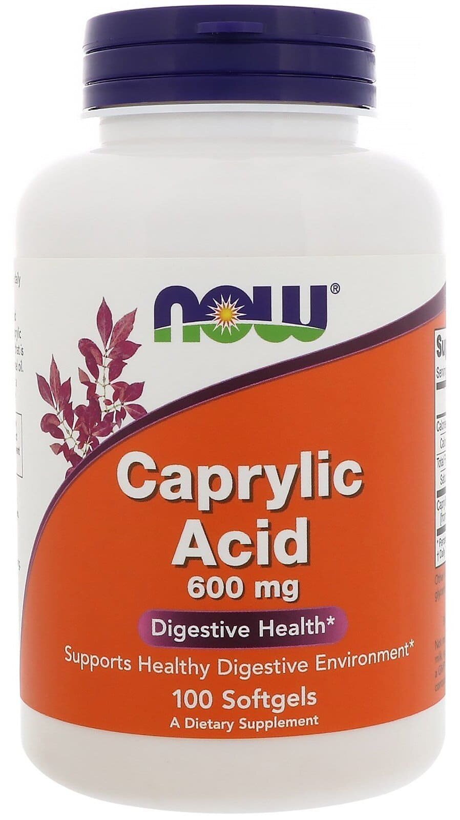 NOW Foods Caprylic Acid, Каприловая кислота 600 мг 100 гел. капсул