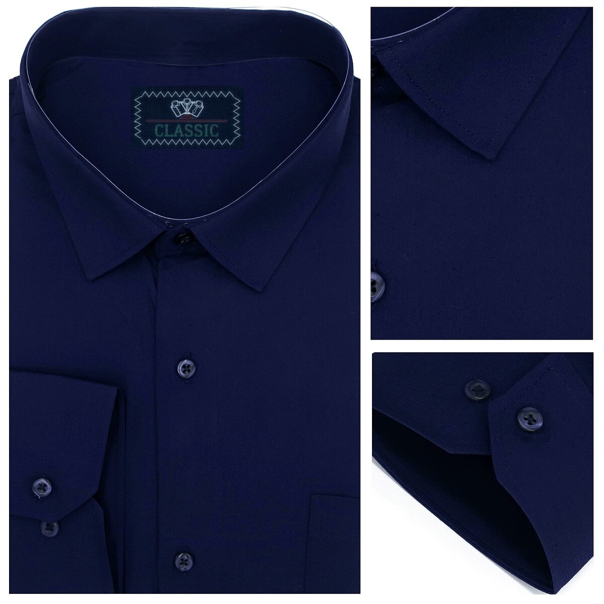 Рубашка Мужская рубашка с длинным рукавом прямая классическая, темная сорочка на пуговицах, рубаха на любой сезон, синяя однотонная, с карманом, на любой сезон и на лето рубашка