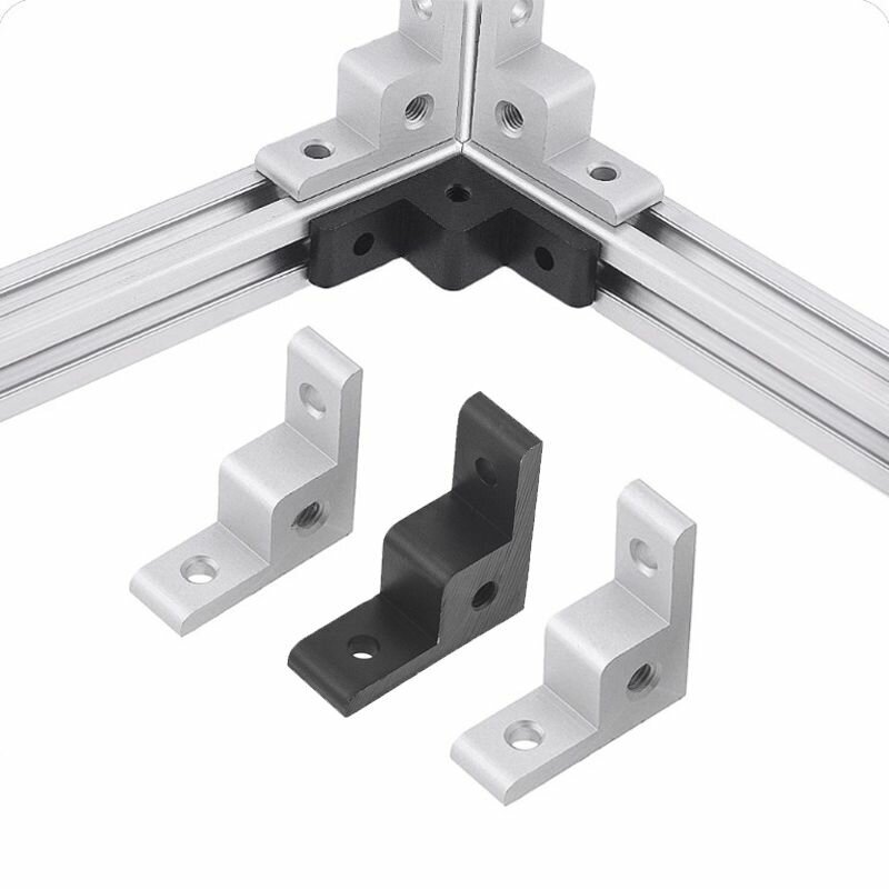 Чёрный Ноги пола/ Колесо угловой соединитель, Длина 40мм, профиль 20 мм, 3 отверстия, комплект из 2-ти штук анодное окисление