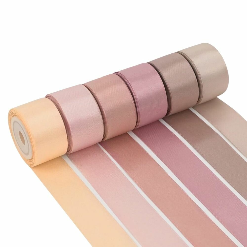 Атласная лента премиум-класса для упаковки подарков и декора, шелковая лента для букетов, свадеб и праздников, набор 6 рулонов разных цветов