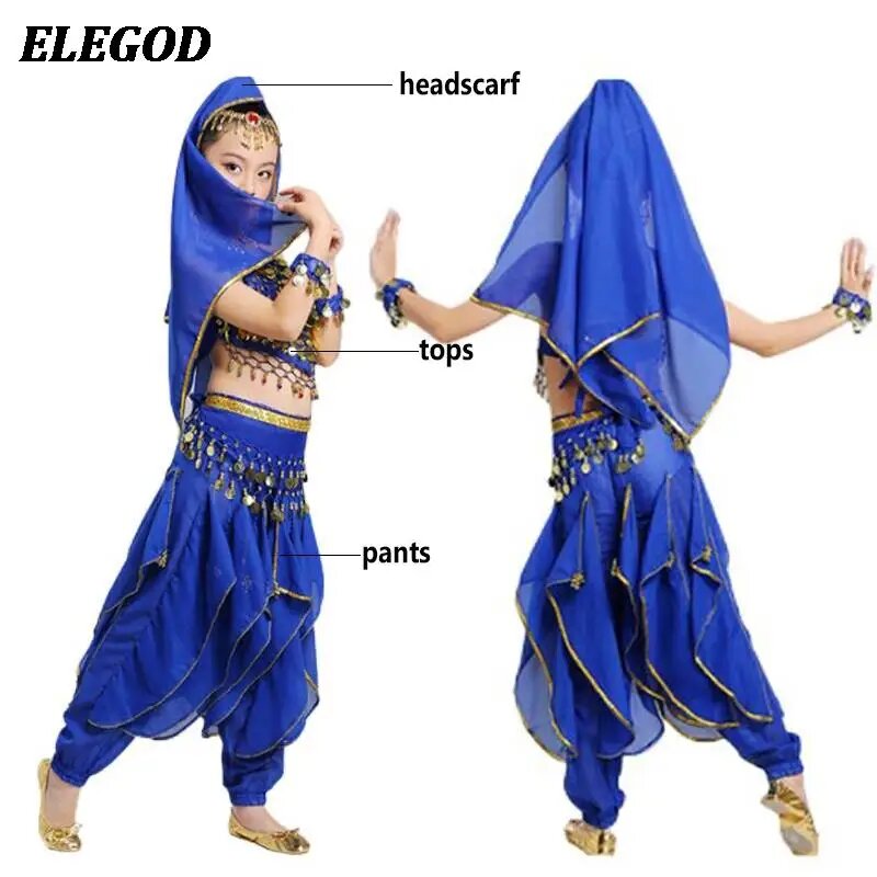 Детский костюм для танца живота Синий, L, 3pcs Blue