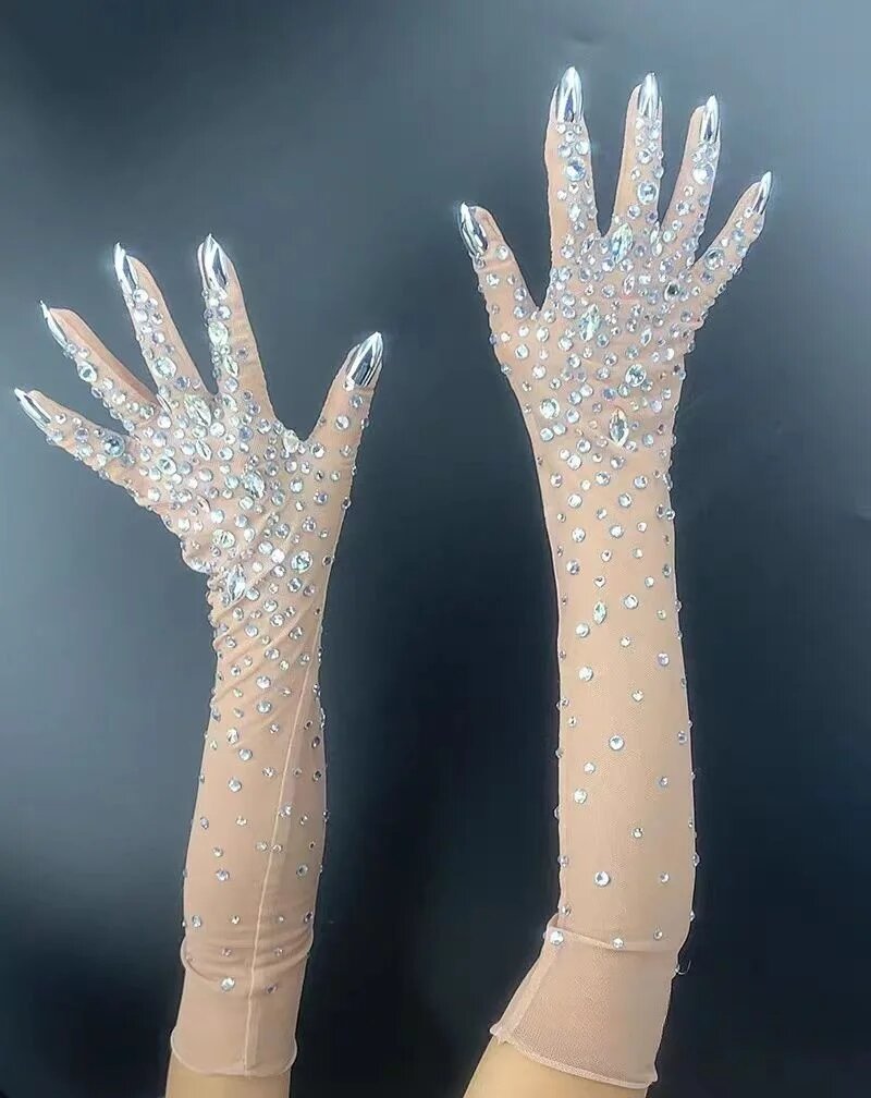 Блестящие перчатки из сетки для женщин XL