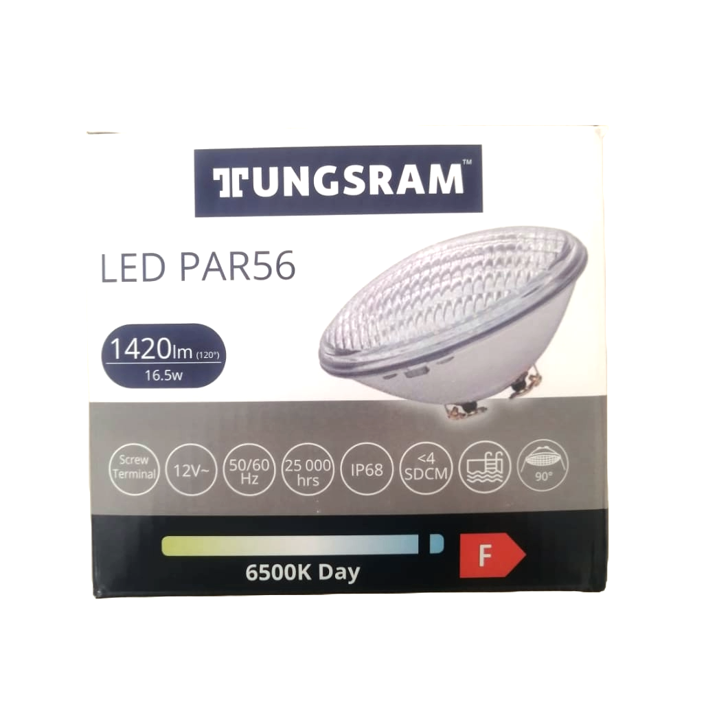 Лампа светодиодная для бассейна TU PAR56 LED 12V AC 16.5 Вт 6500K IP68 90° D179x110мм, 1420 Лм, 25000 часов, 1 шт.