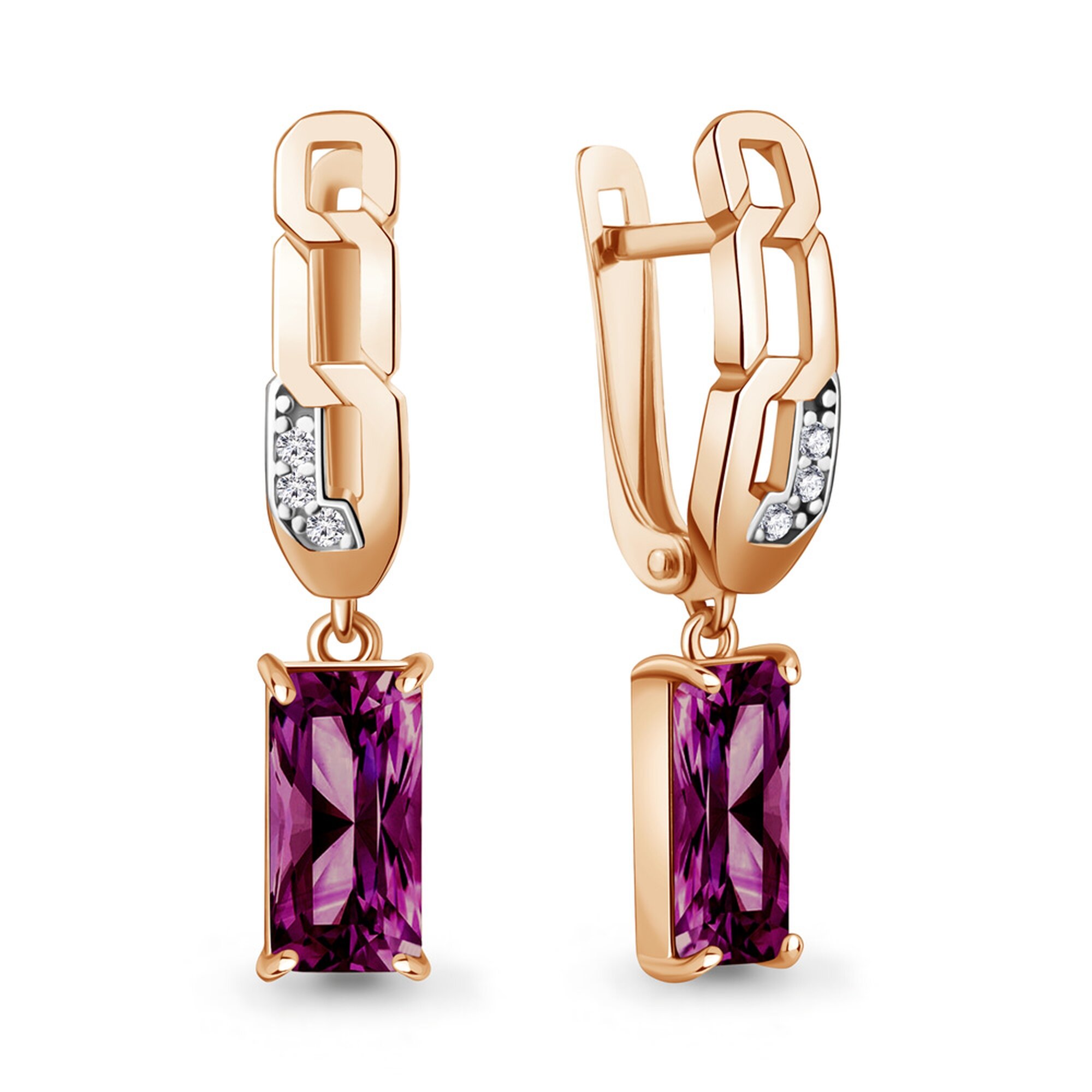 Серьги, серебро, 925 проба, золочение, аметист, фианит