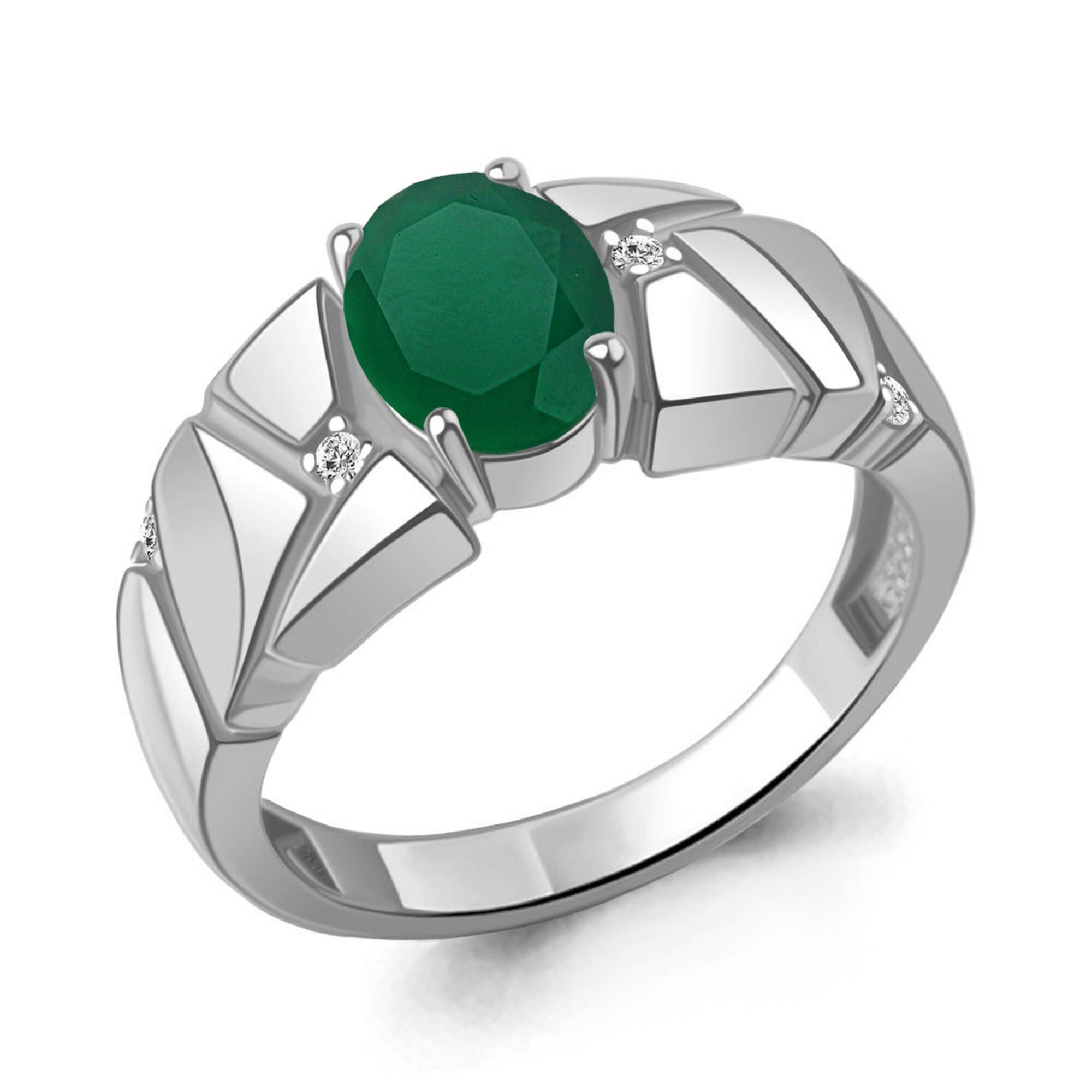 Кольцо, серебро, 925 проба, родирование, агат, фианит