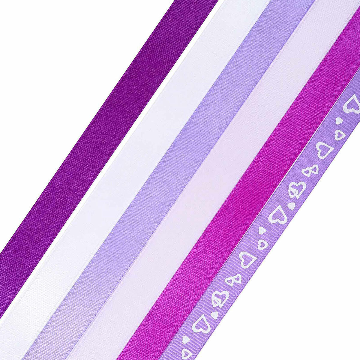 Лента атласная ассорти 5 цветов по 1,2см*23м, фиолетовый микс