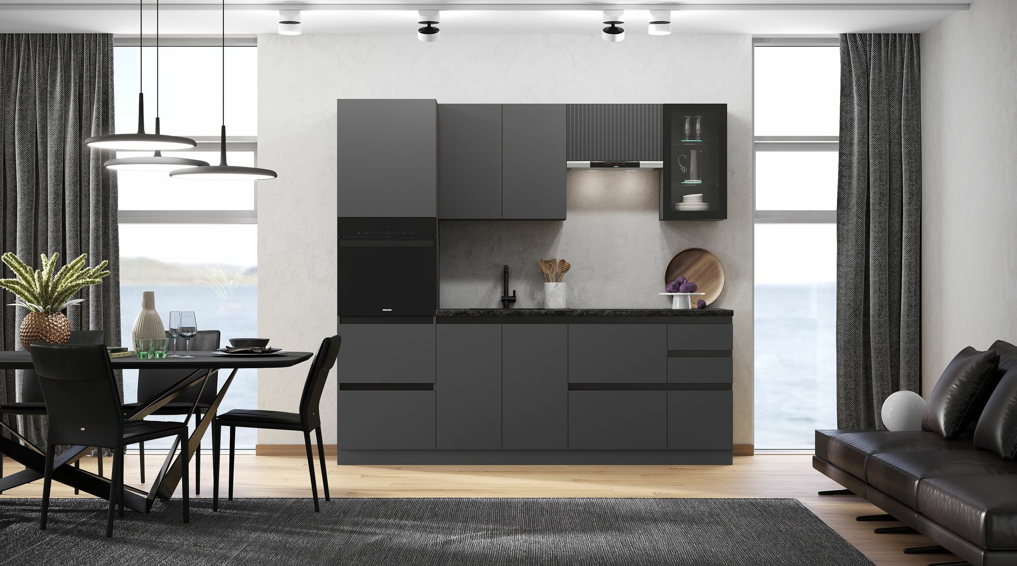 Кухня Техно-6 2,4м (Графит/Графит софт NEW) (Миф)