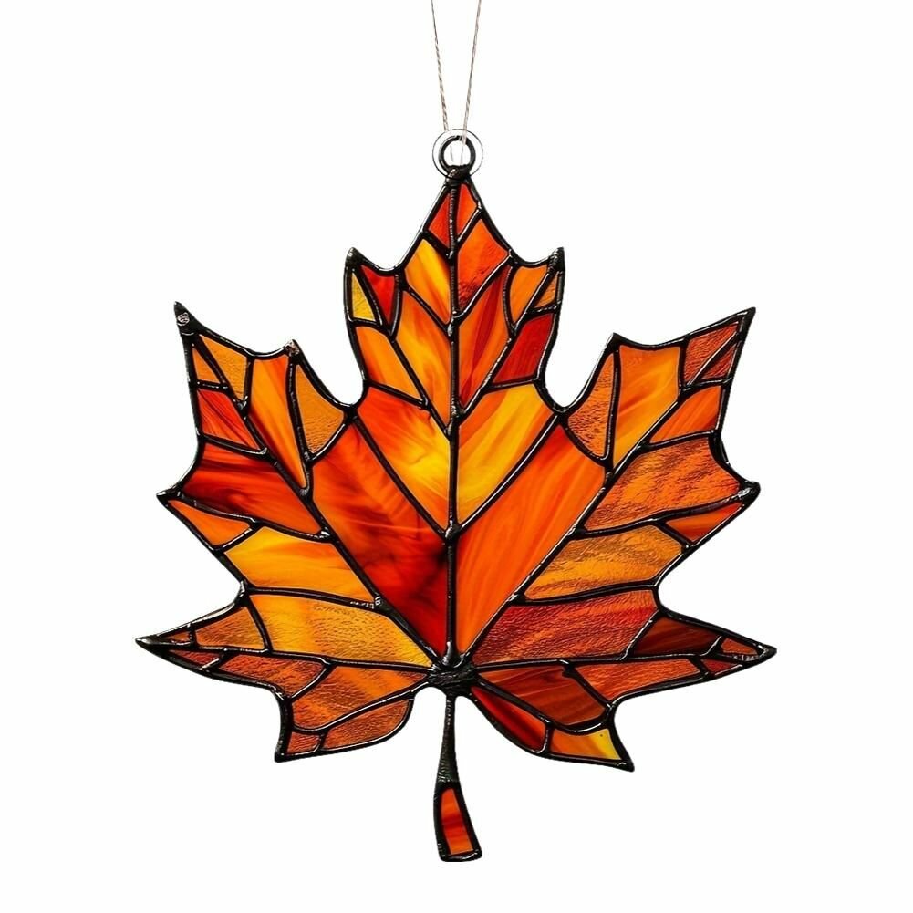 Винтажная акриловая подвеска Кленовый лист с витражным стеклом