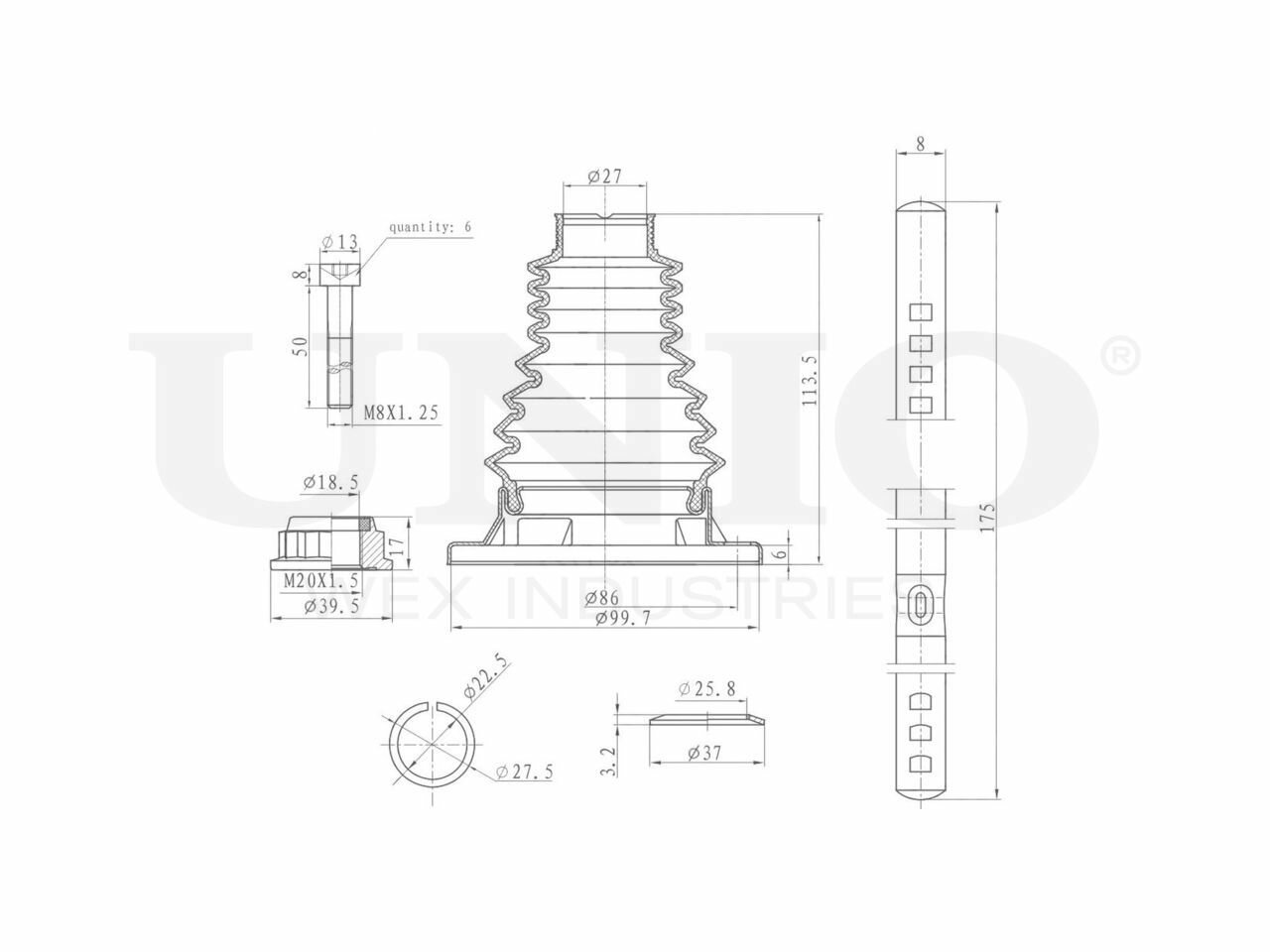 Пыльник шруса к-т, для Фольксваген Поло III VI 95, Пассат B5 B8 96, Шкода Октавия 1U, 1Z, 5E NX 99 Volkswagen Polo Passat Skoda Octavia артикул DUC 30018K производителя UNIO