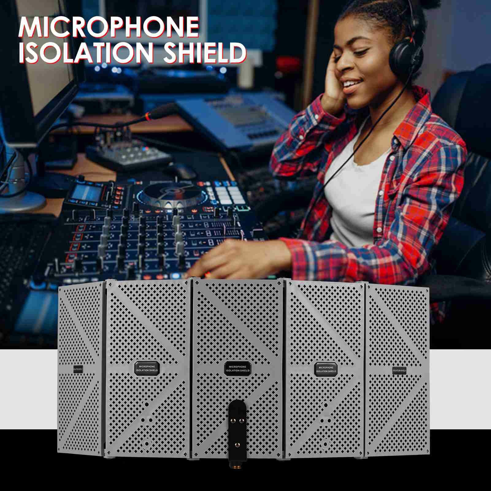 5-дверный профессиональный студийный микрофон для звукозаписи, складной поп-фильтр, микрофонный экран с ветрозащитой и высокоплотной пеной EVA, звукопоглощающее звукозаписывающее оборудование