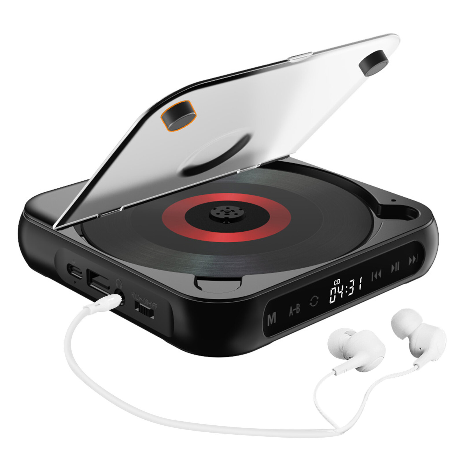 BT5.1 CD-плеер Портативный музыкальный плеер FM-радио Настольный CD-проигрыватель с крышкой LED-дисплей 6 режимов Функция A-B повтора Таймер Пульт дистанционного управления