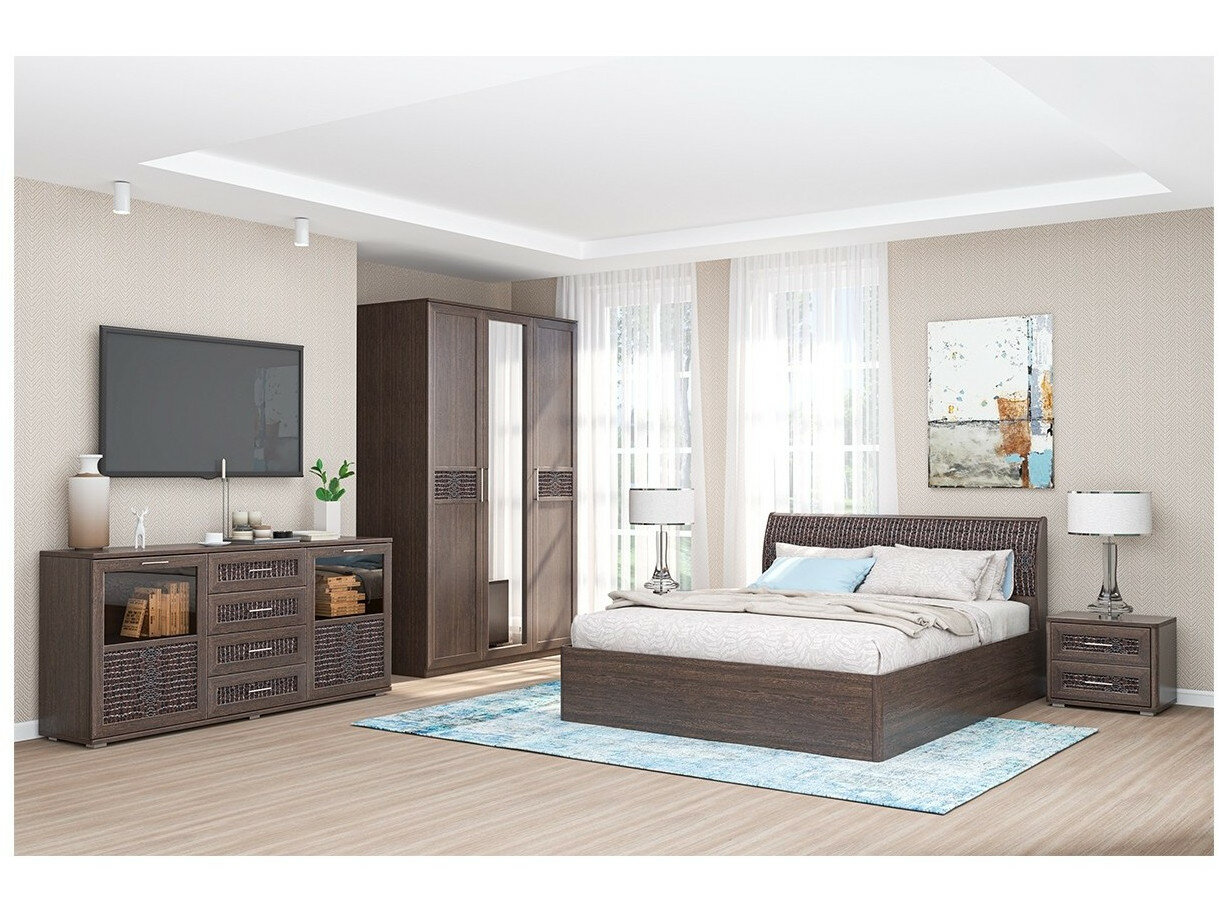 Модульная спальня (композиция 2) (Венге / Caiman коричневый)