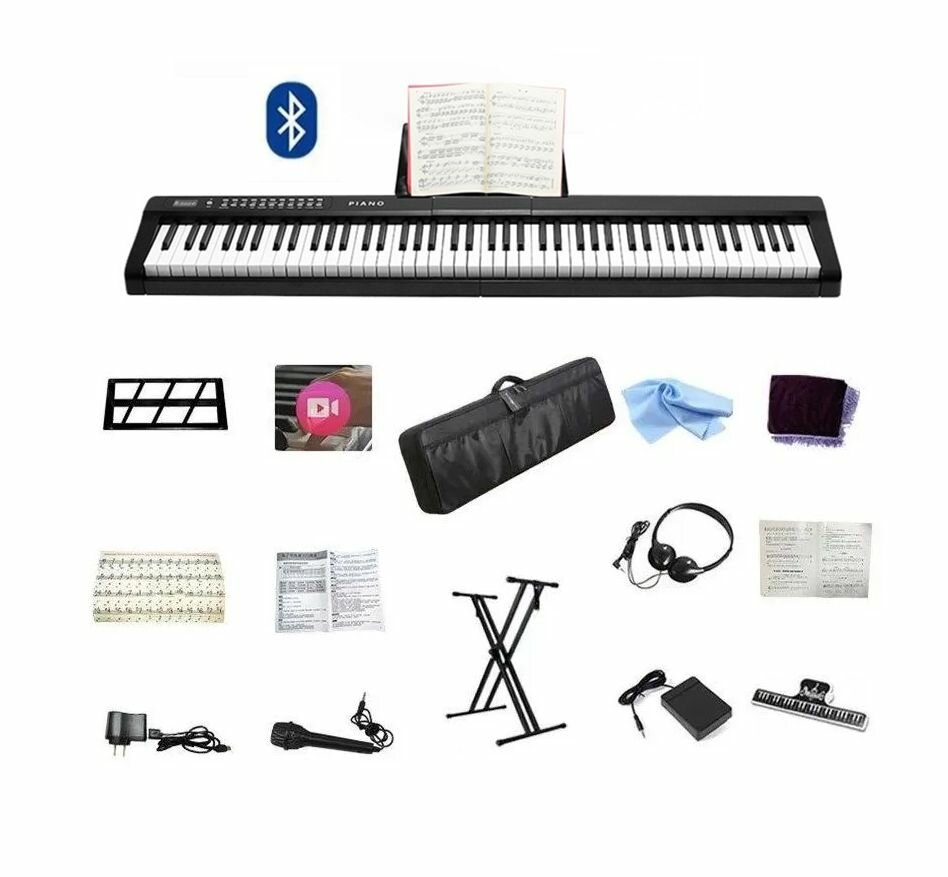 Цифровое фортепиано,88 клавиш Многофункциональное электрическое пианино с Bluetooth+Кронштейн, лучшие художественные подарки, черный