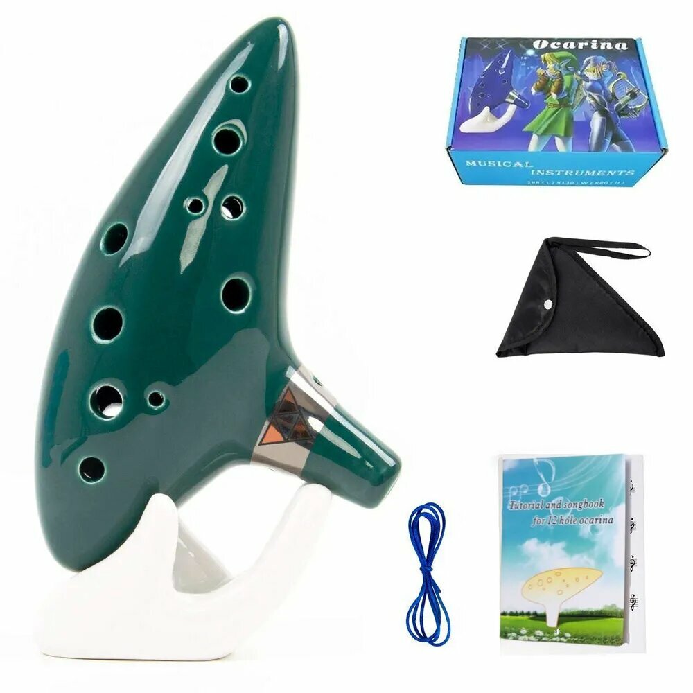 Духовые инструменты Керамическая окарина с 12 отверстиями Alto C, Зеленый, A, C, Зеленый,151300595923