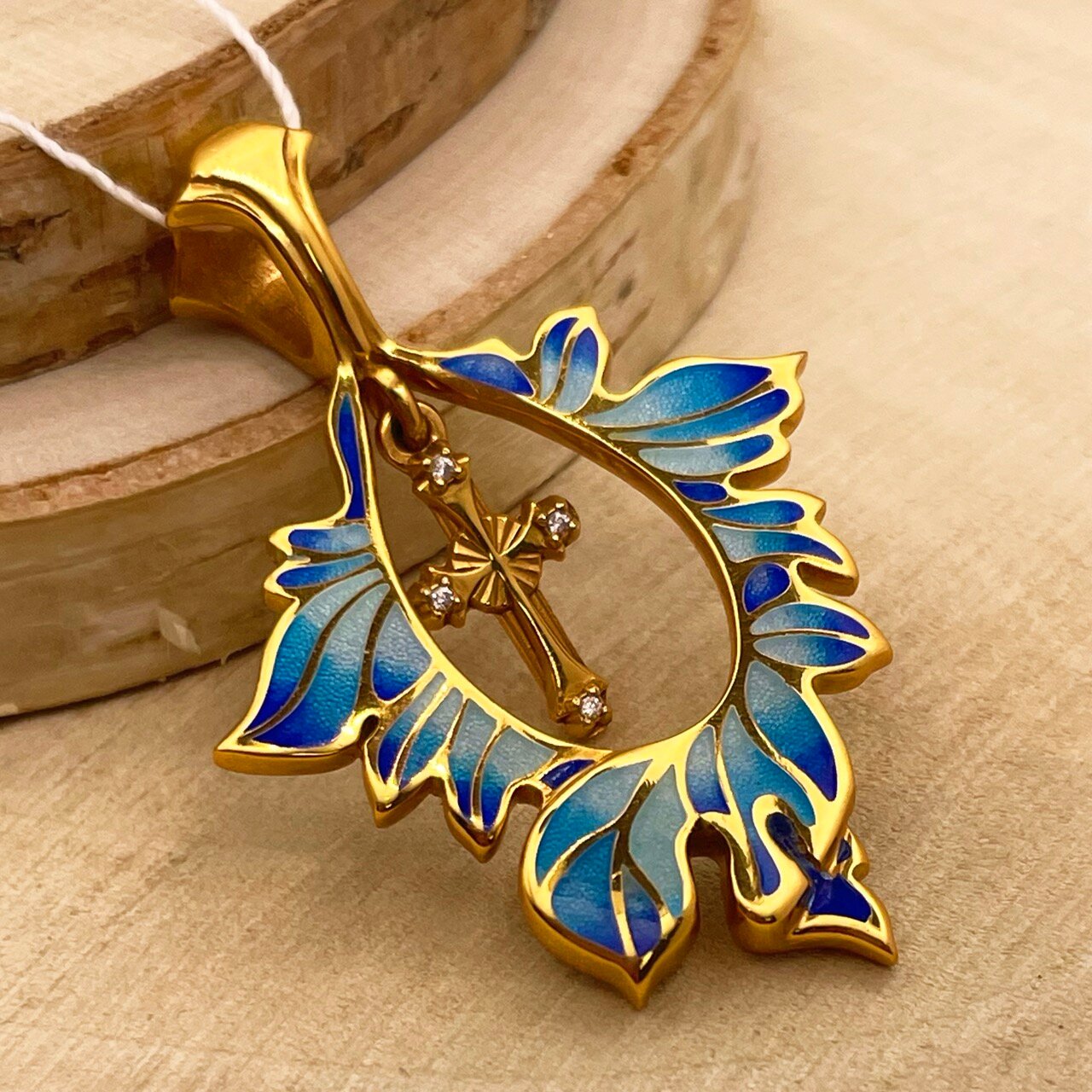 Крестик Русские Мастерские, серебро, 960 проба, золочение, оксидирование, чернение, фианит, эмаль