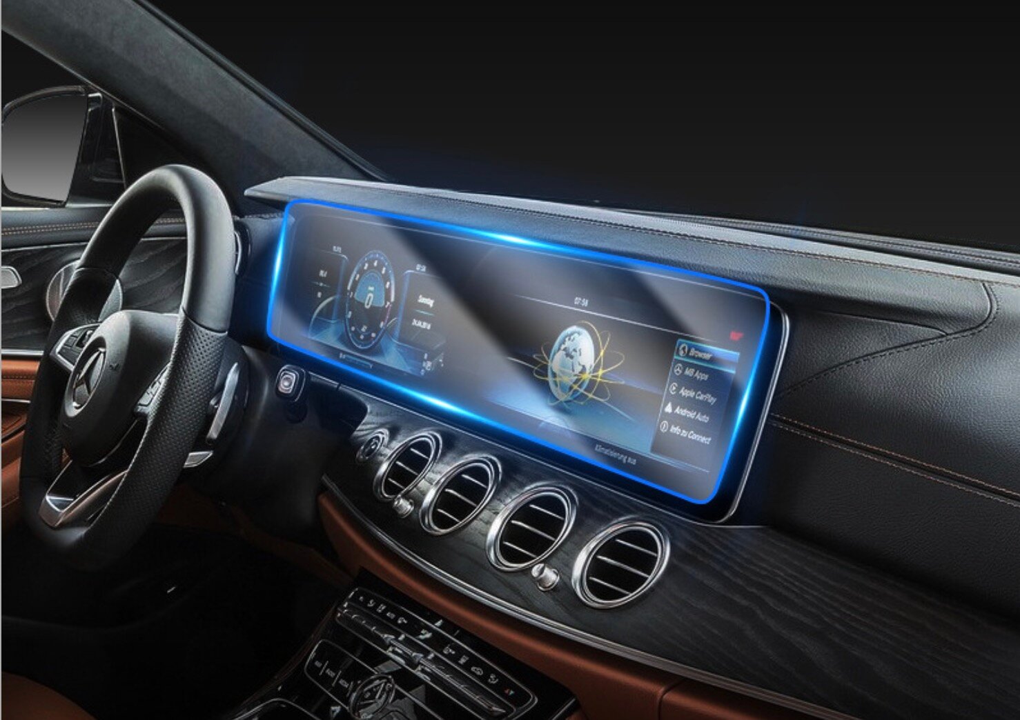 Прозрачная защитная пленка MyPads M-156363 в салон автомобиля Mercedes-Benz Е-Класс V (W213, S213, C238) 2017 2018 2019 2020 года для дисплея муль.