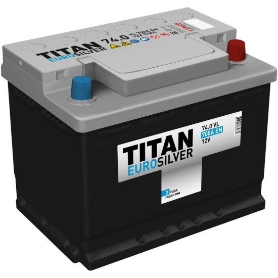 Аккумулятор Титан Battery Euro Silver, 175x175x276, обратная полярность, низкий, 74 Ач, 6СТ74(0)