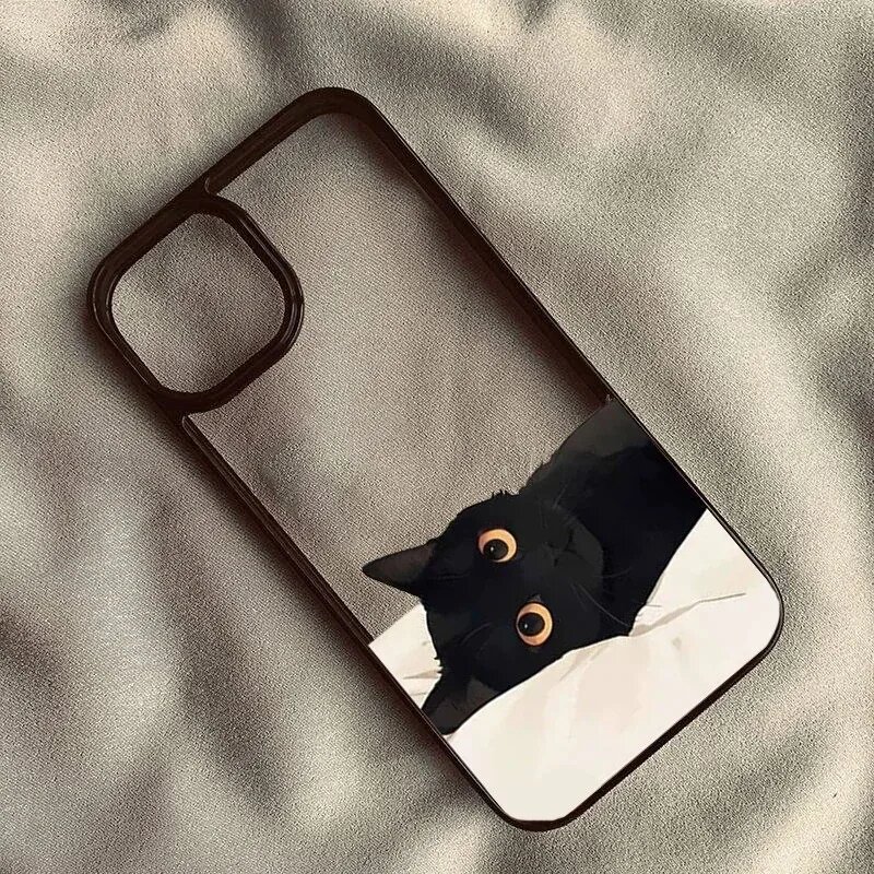 Чехол для телефона с рисунком черного кота для IPhone 16 15 14 Plus 13 12 11 Pro MAX XS MAX XR 7 8 Plus SE 2020 Hard PC Shells Fundas Case