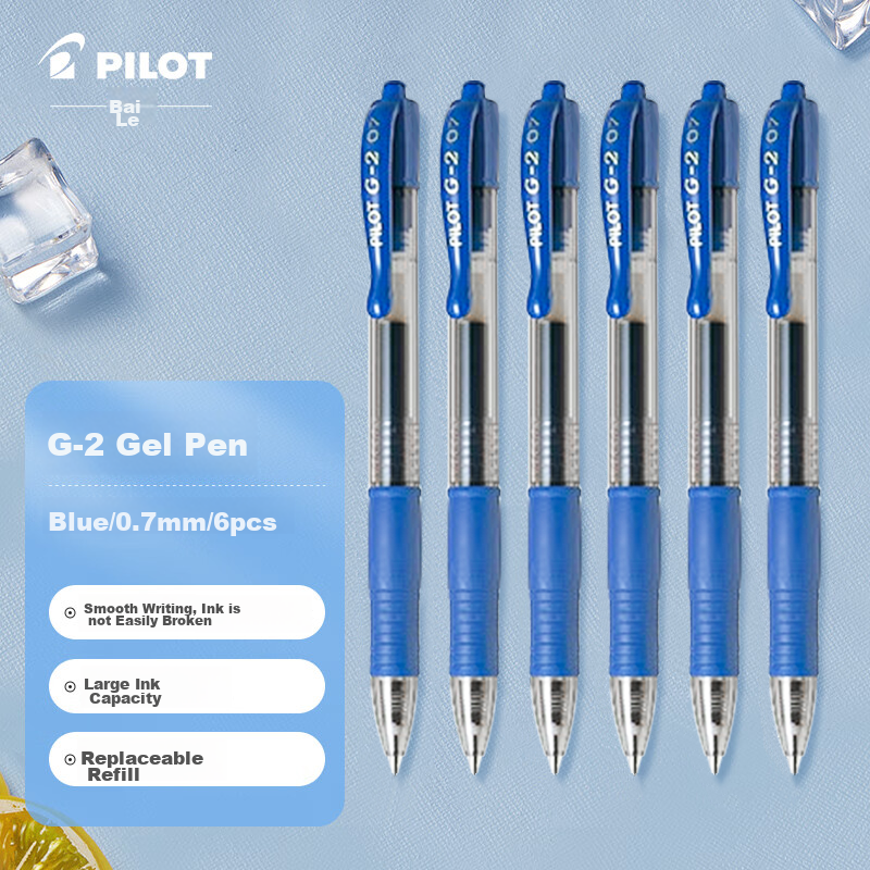 PILOT Retractable G2 Gel Pen, Bullet Tip, Signature Pen for Students, Exams, And Finance, Gel Ink Pen, BL-G2 Blue, 0.7mm, 6-Pack