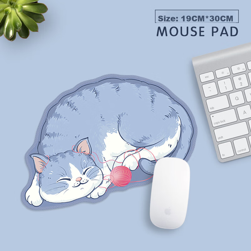 Juyingfeng Mouse Pad, Large Size, Creative And Cute, for Office And Gaming, Women's Desk Mat, Precision-Locked Edges, Non-Slip Keyboard Pad, Desktop Computer Mat, 300*190MM Irregular Shape - Blue Cat