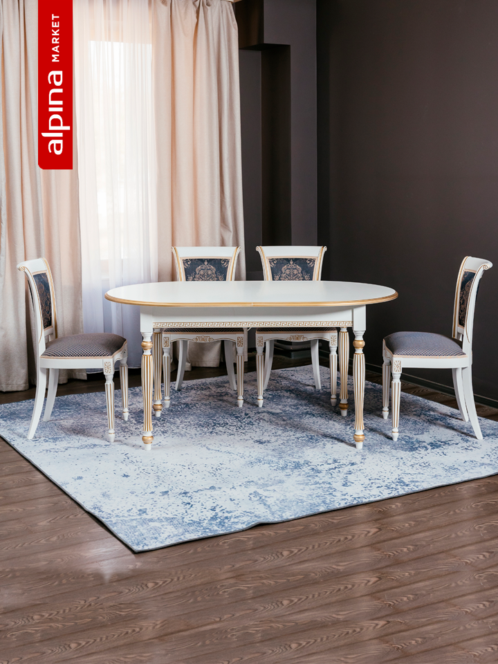 Обеденная группа стол верона 160*95(+36) / стул виктория эмаль белая+золото 507/509