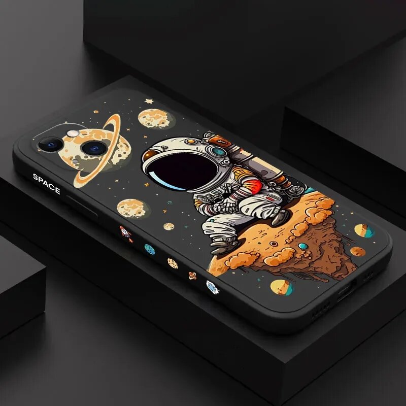 Сатурн милый чехол для телефона с астронавтом для iphone 16e 14 13 12 BlackT3945, For iPhone 15 Plus