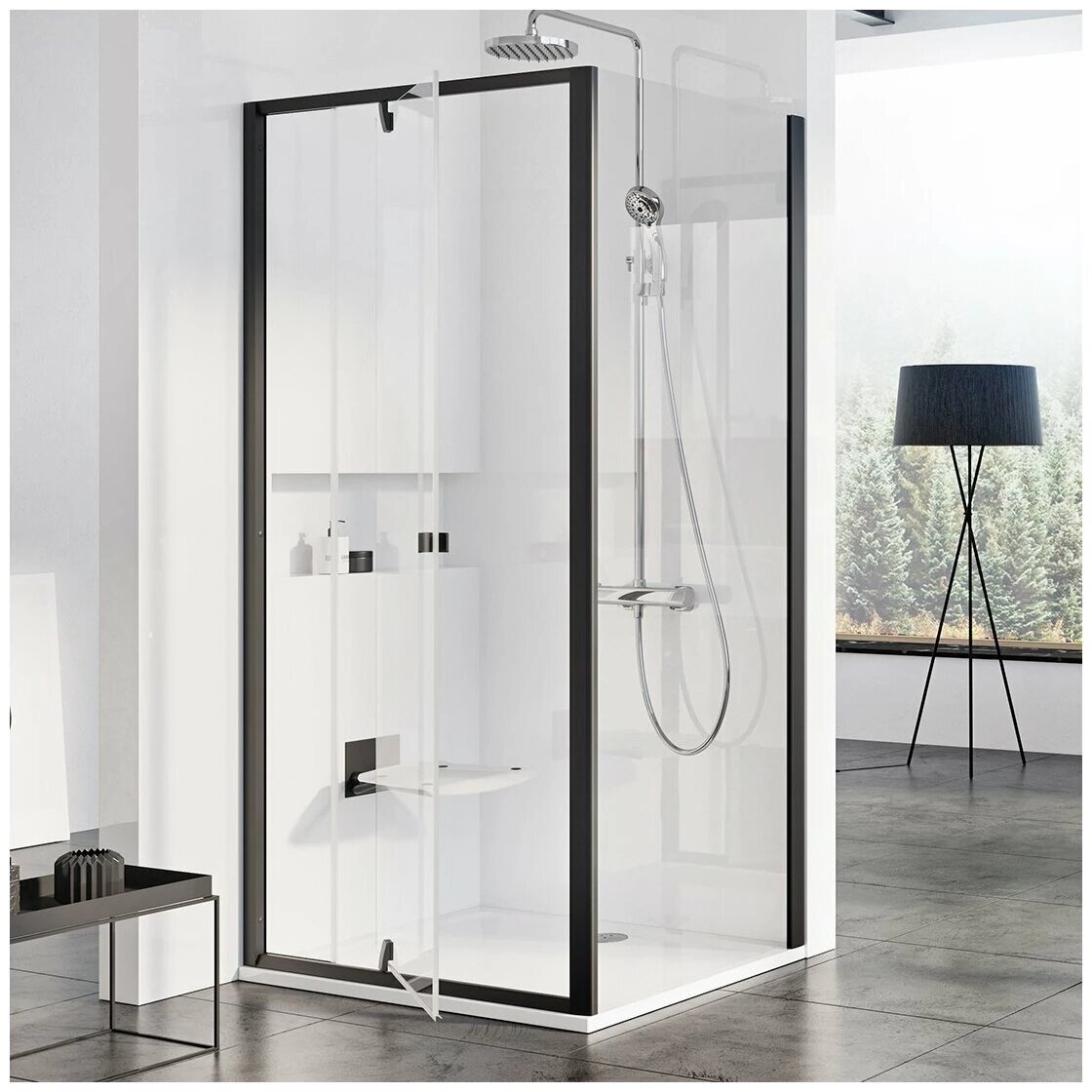 Боковая неподвижная стенка Pivot PPS-90 черный + транспарент