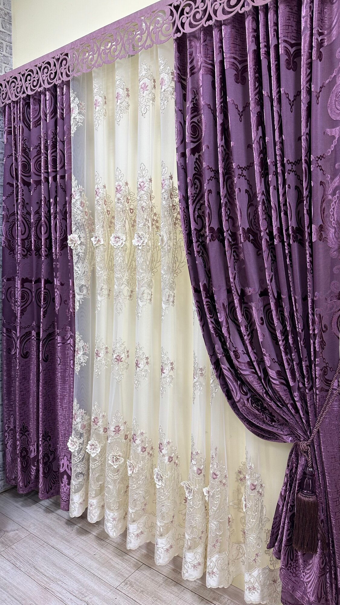 Портьеры бархатные баклажан-фиолетовые, 4м ширина, высота 270см