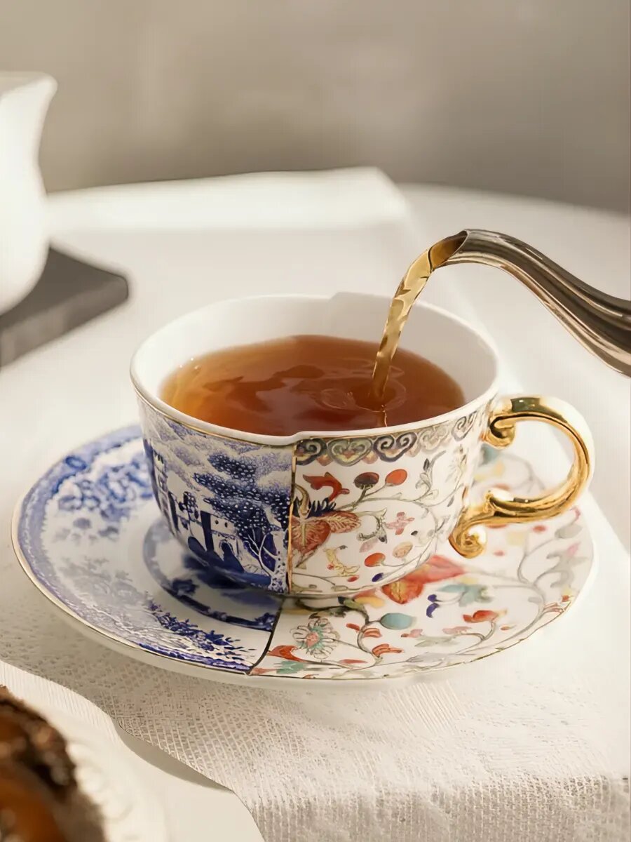 Чайная пара DB HOMME, кружка и блюдце, керамика, голубой цвет, 300мл