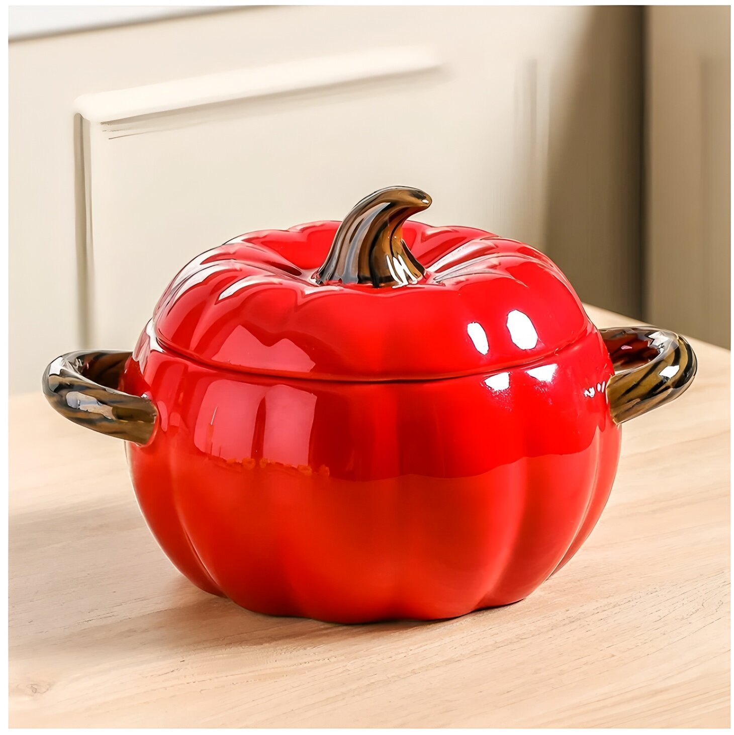 Кассероль "Икеа" "Тыква", с крышкой, керамика, красная, 1700мл