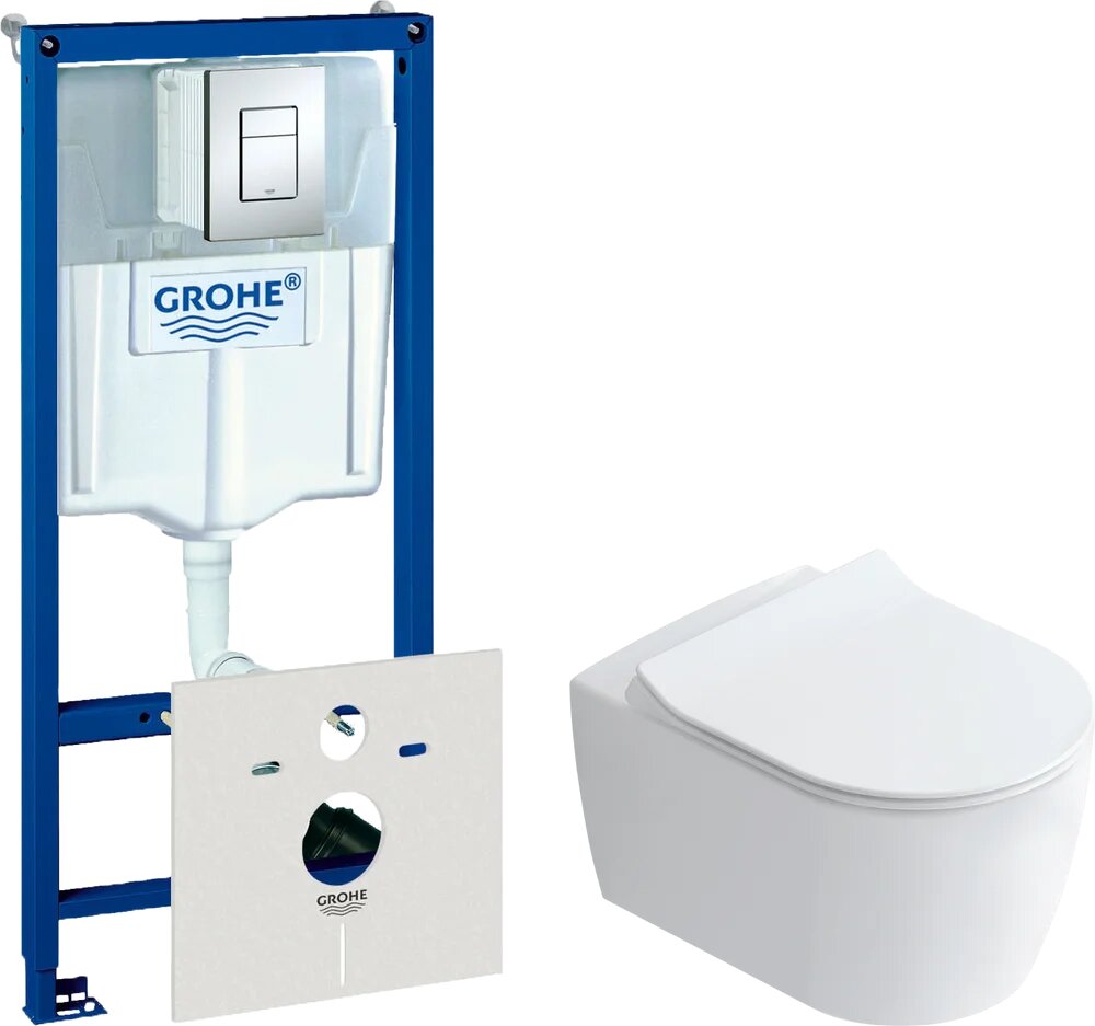 Комплект Унитаз подвесной STWORKI Ноттвиль SETK3104-2616 безободковый, с микролифтом, белый / Система инсталляции для унитазов Grohe Rapid SL 3877200