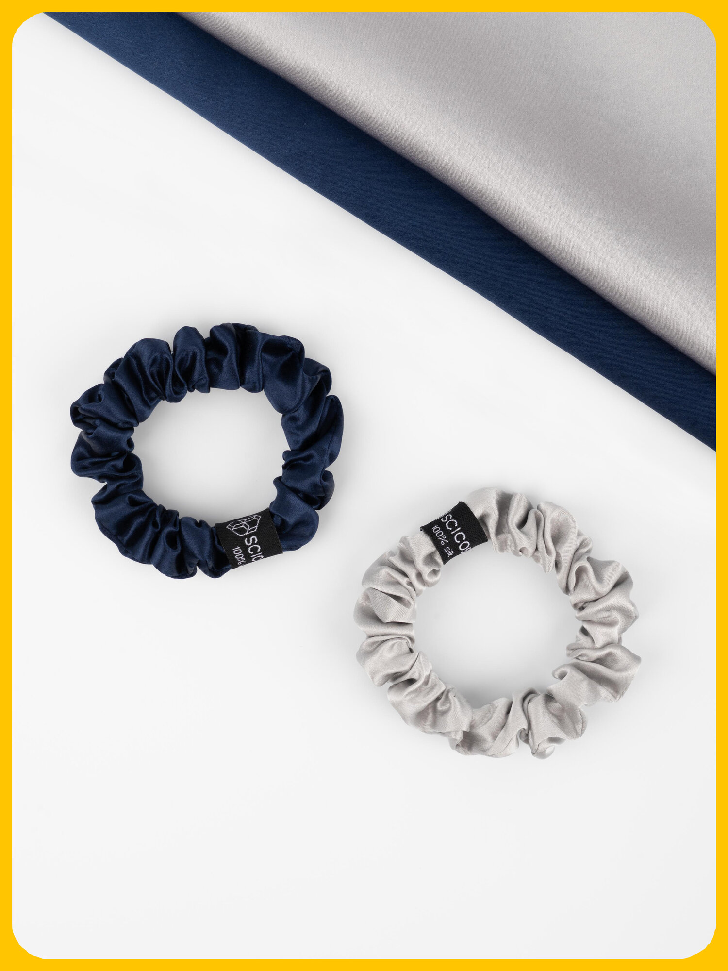 100% натуральный шелк 19 момми/Набор из 2-х резинок 2 см/цвет: синий, серый