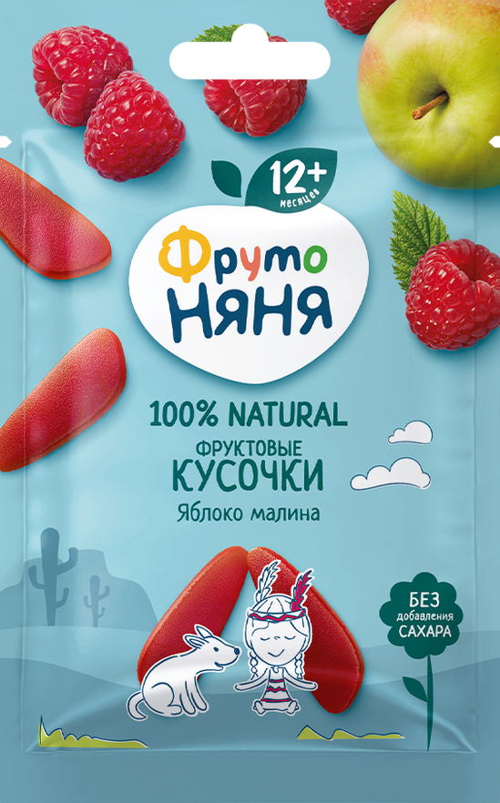 Фрутоняня фруктовые кусочки из яблок и малины 15 гр