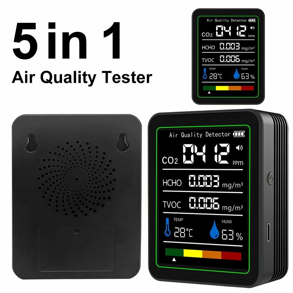 Детектор CO2 с дисплеем, измерение температуры и влажности, 400-5000 ppm