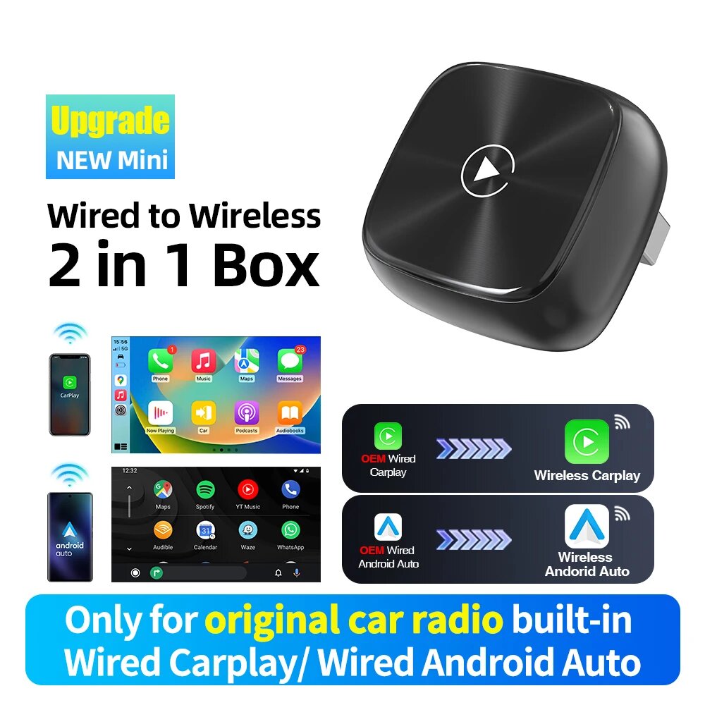 Беспроводной Адаптер CarPlay 2-в-1 С Bluetooth И Android Auto Для Оригинальной Автомагнитолы — AI-бокс Для Автомобиля С Подде.