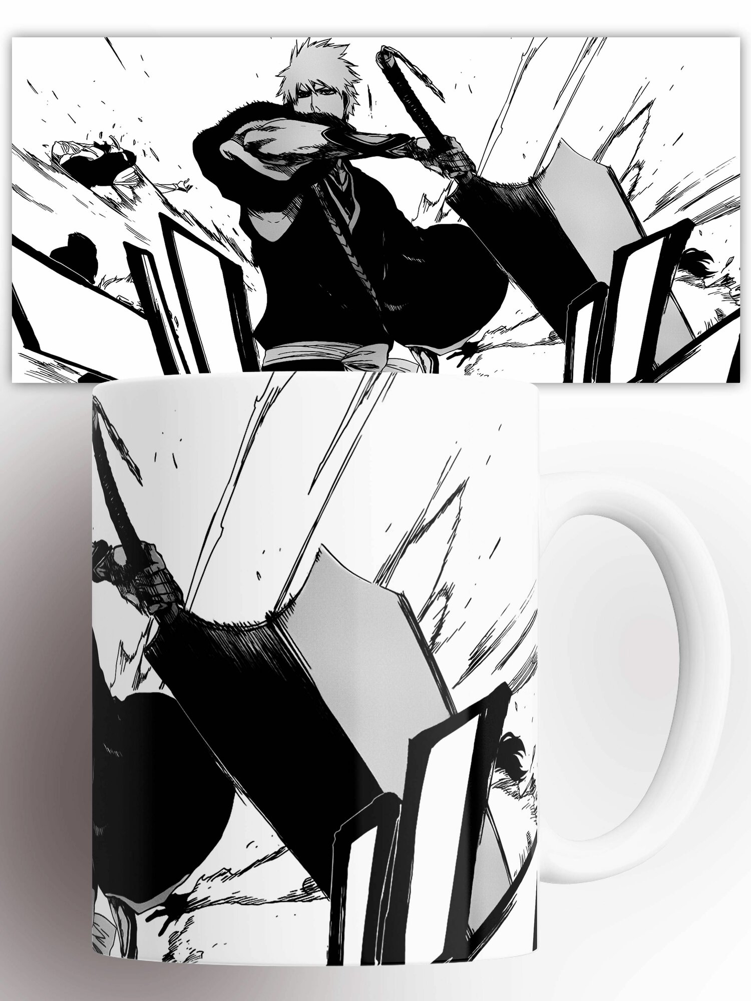Кружка Блич Ичиго Куросаки Bleach Ichigo Kurosaki аниме anime в подарок с принтом 330 мл