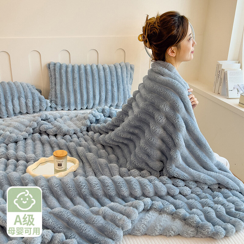 Молочное бархатное одеяло, толстое зимнее утолщенное плюшевое одеяло с кроликом для офиса, коралловое бархатное домашнее одеяло для дивана