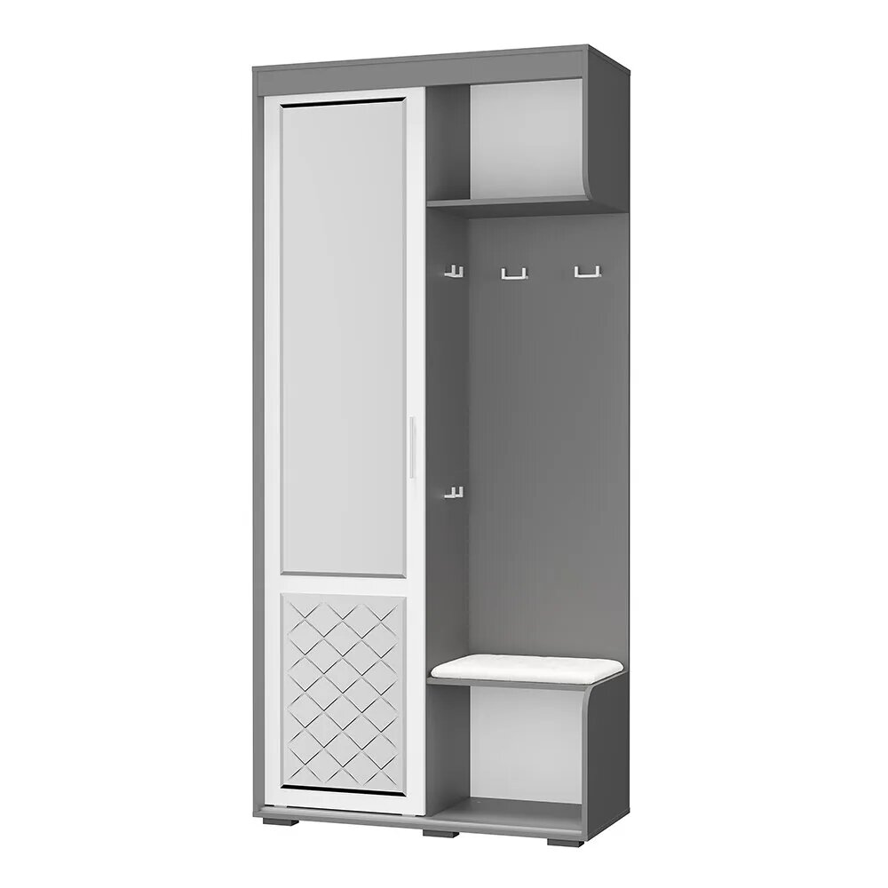 Прихожая «Варда» с зеркалом, узкая, ЛДСП (Графит/Белый) 100х44х218