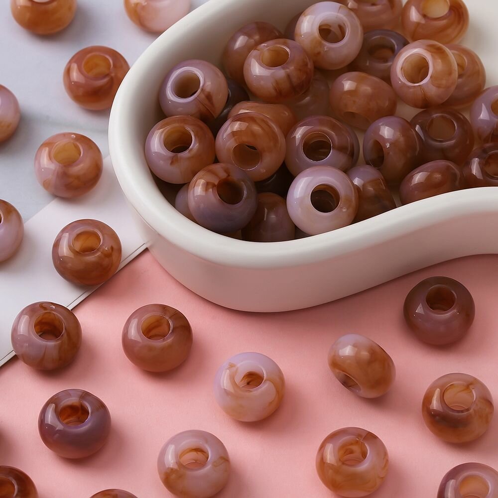 Бусины Акрил, бусина с большим отверстием, 8.5*14 мм, 20 шт, цвет коричневый