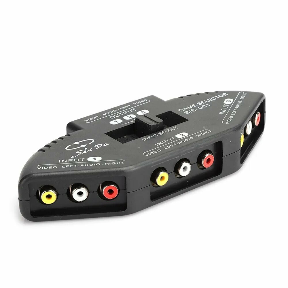AV-коммутатор 3 входа 1 выход RCA аудио видео переключатель для телевизора с разъемами тюльпан черный