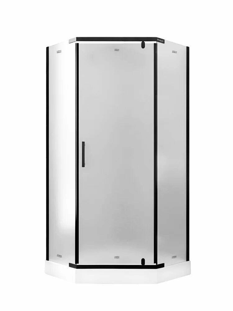 Душевой уголок Parly ZPE911BF с поддоном, стеклянный, черный, 88x88, с распашными дверями, с низким поддоном, с матовым стеклом, пятиугольный