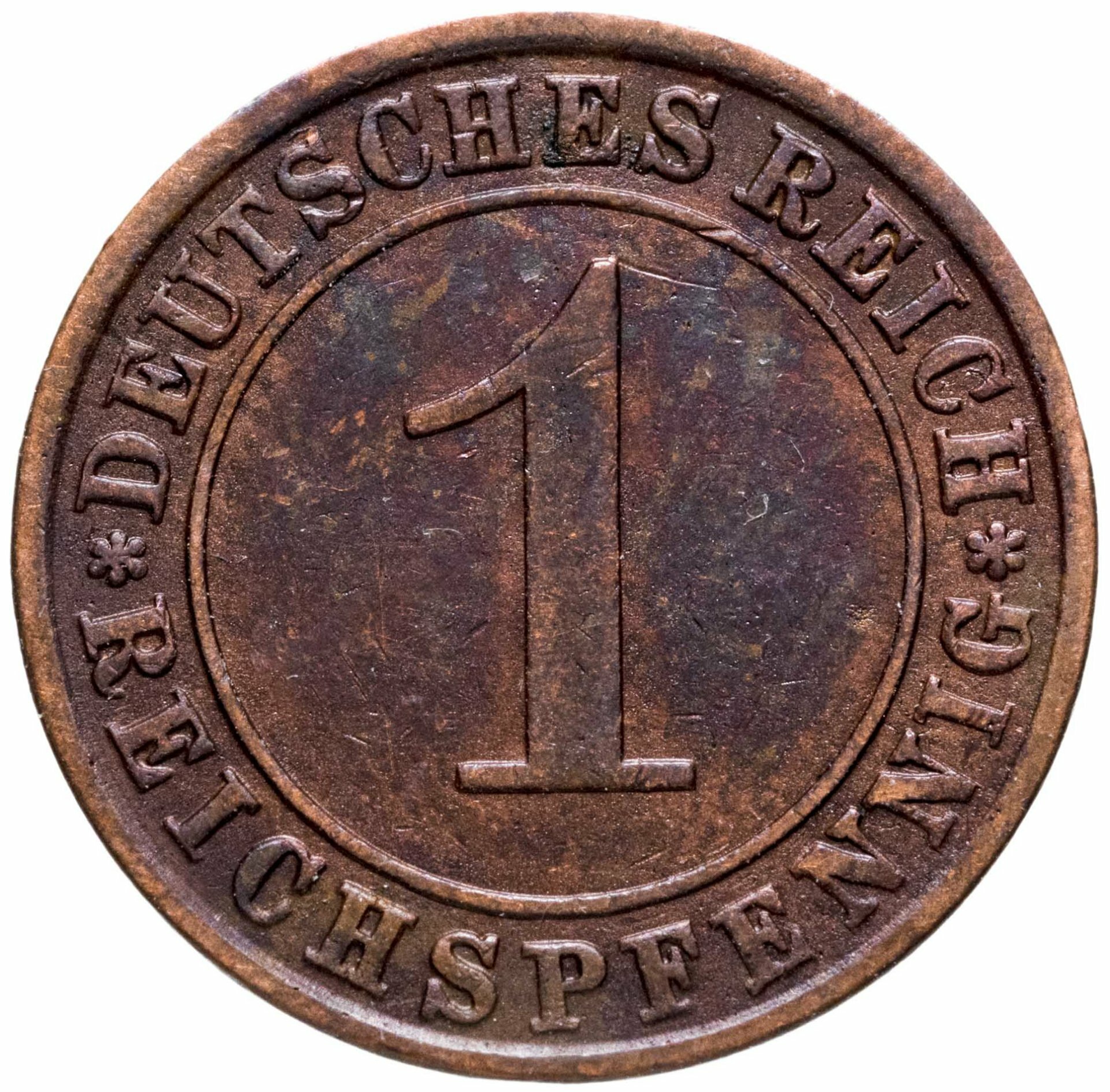 Германия 1 рейхспфенниг reichspfennig 1929 A знак монетного двора "A" — Берлин, Бронза, в сохранности VF-XF