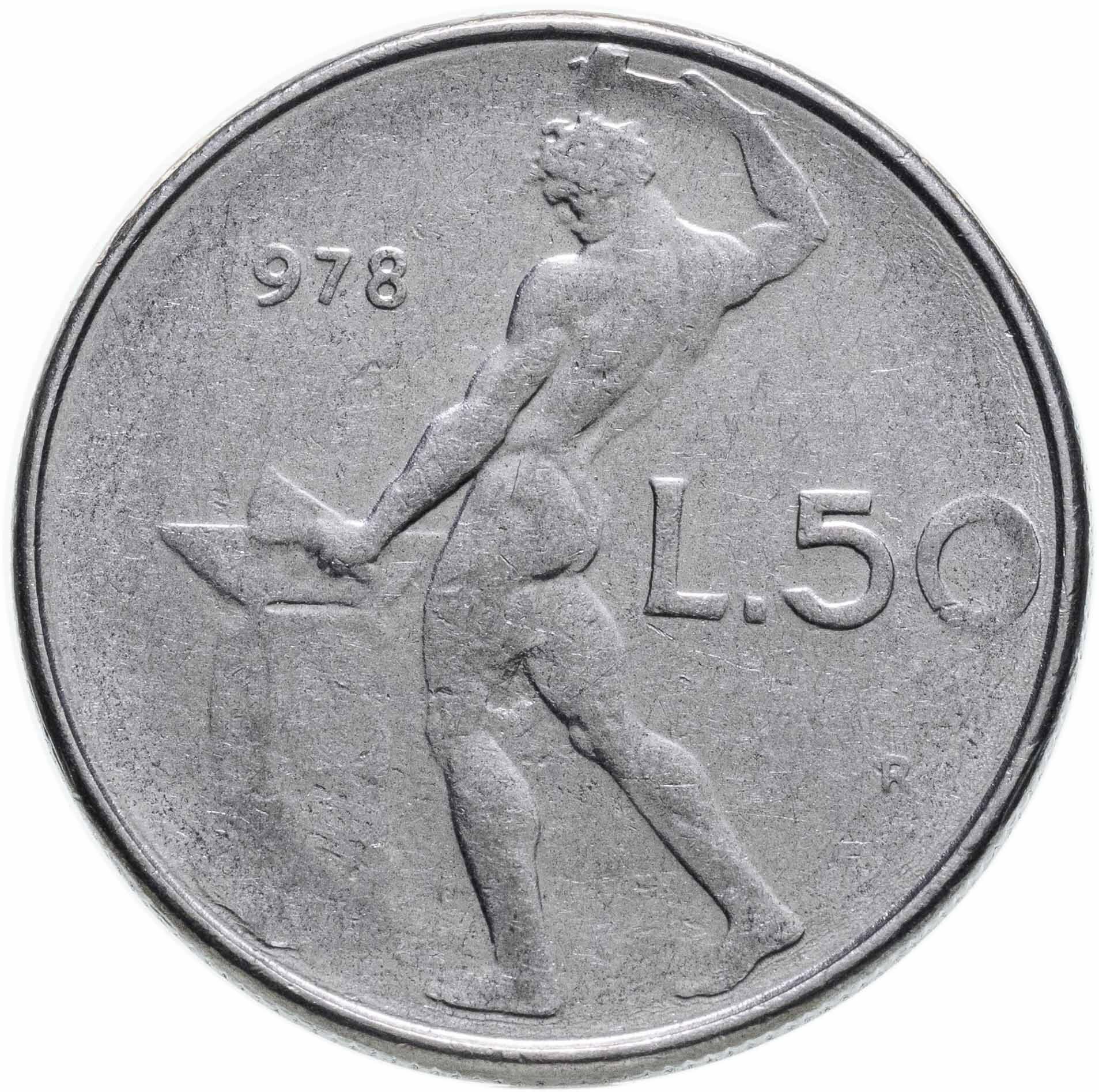 Италия 50 лир 1978, Сталь, в сохранности XF