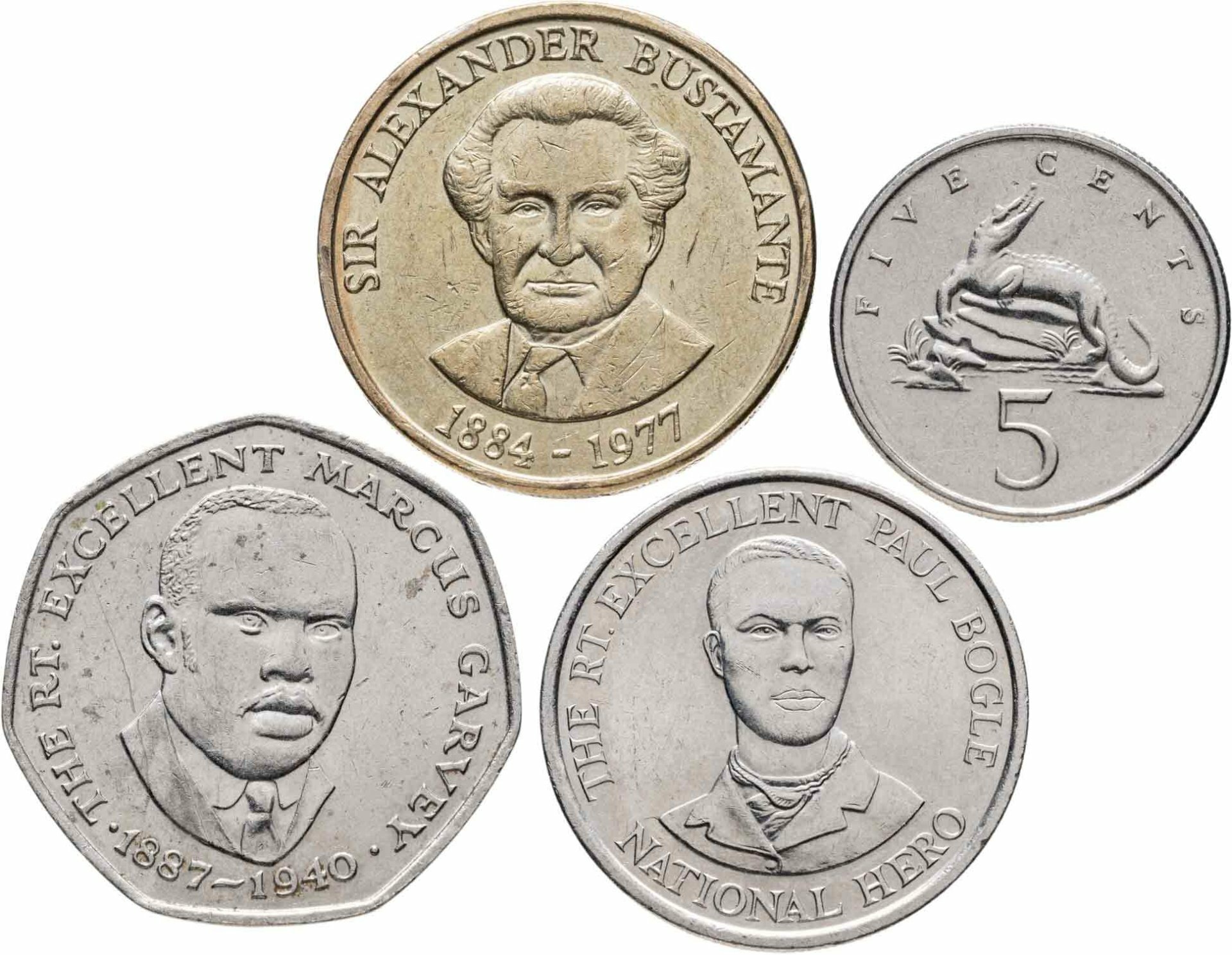 Ямайка набор монет 1990-1994 4 штуки, Сталь с никелевым покрытием, Никелевая латунь, в сохранности XF